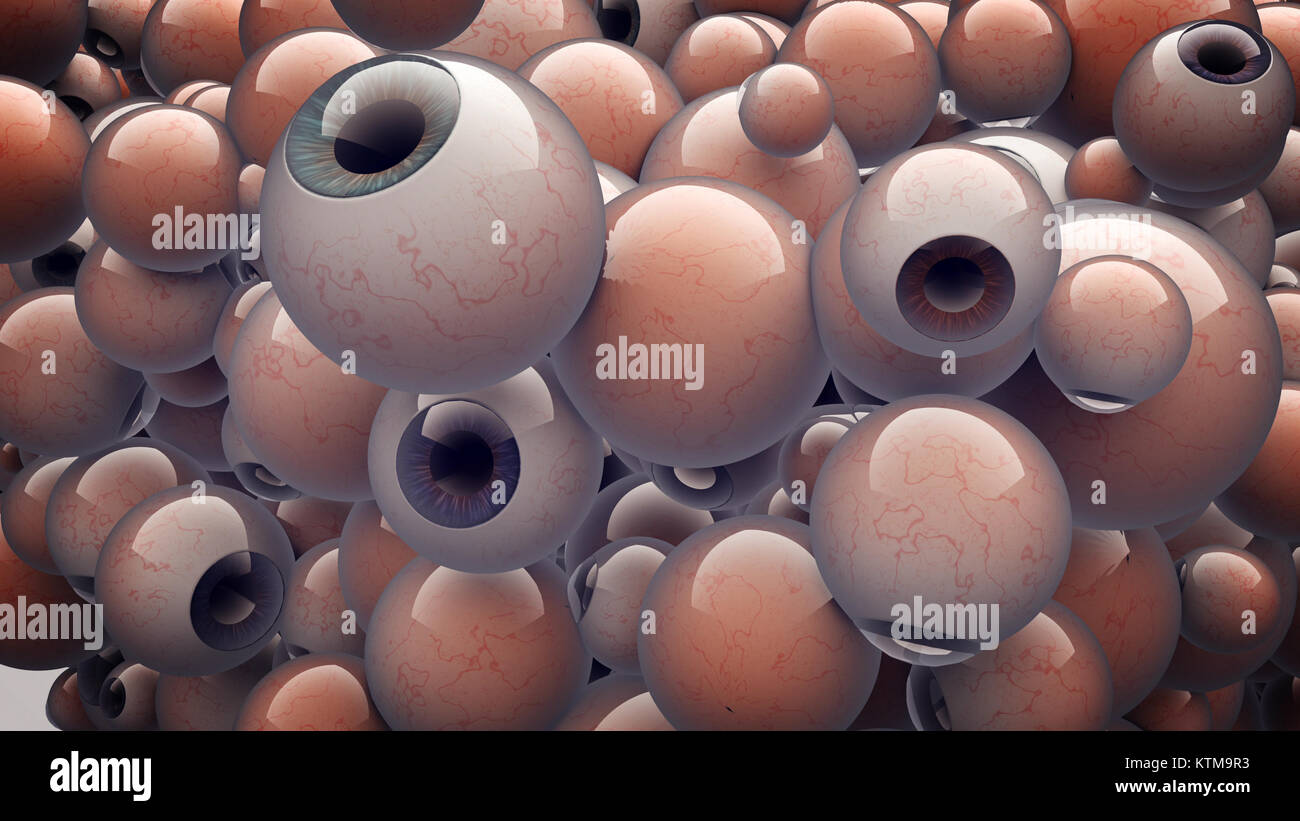 An original 3d illustration of artificial out eyes keeping and flying ...