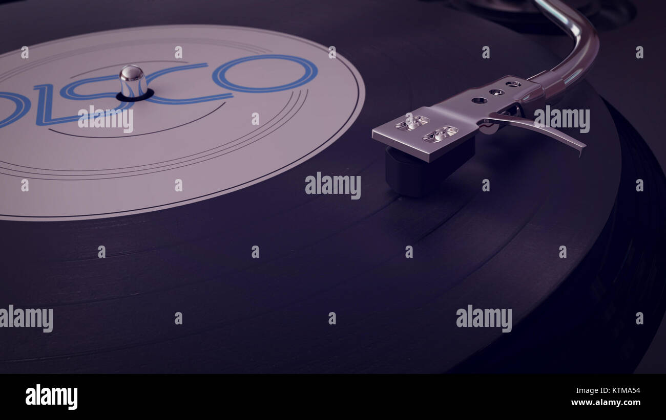 An exciting 3d illustration of a vinyl disc gramophone standing on a ...