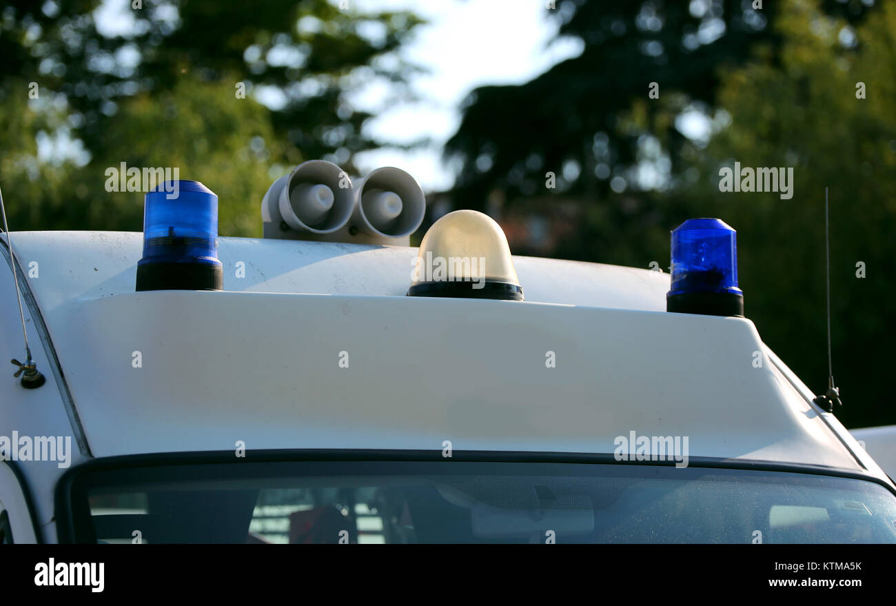 blue lights of an ambulance car during an emergency Stock Photo - Alamy