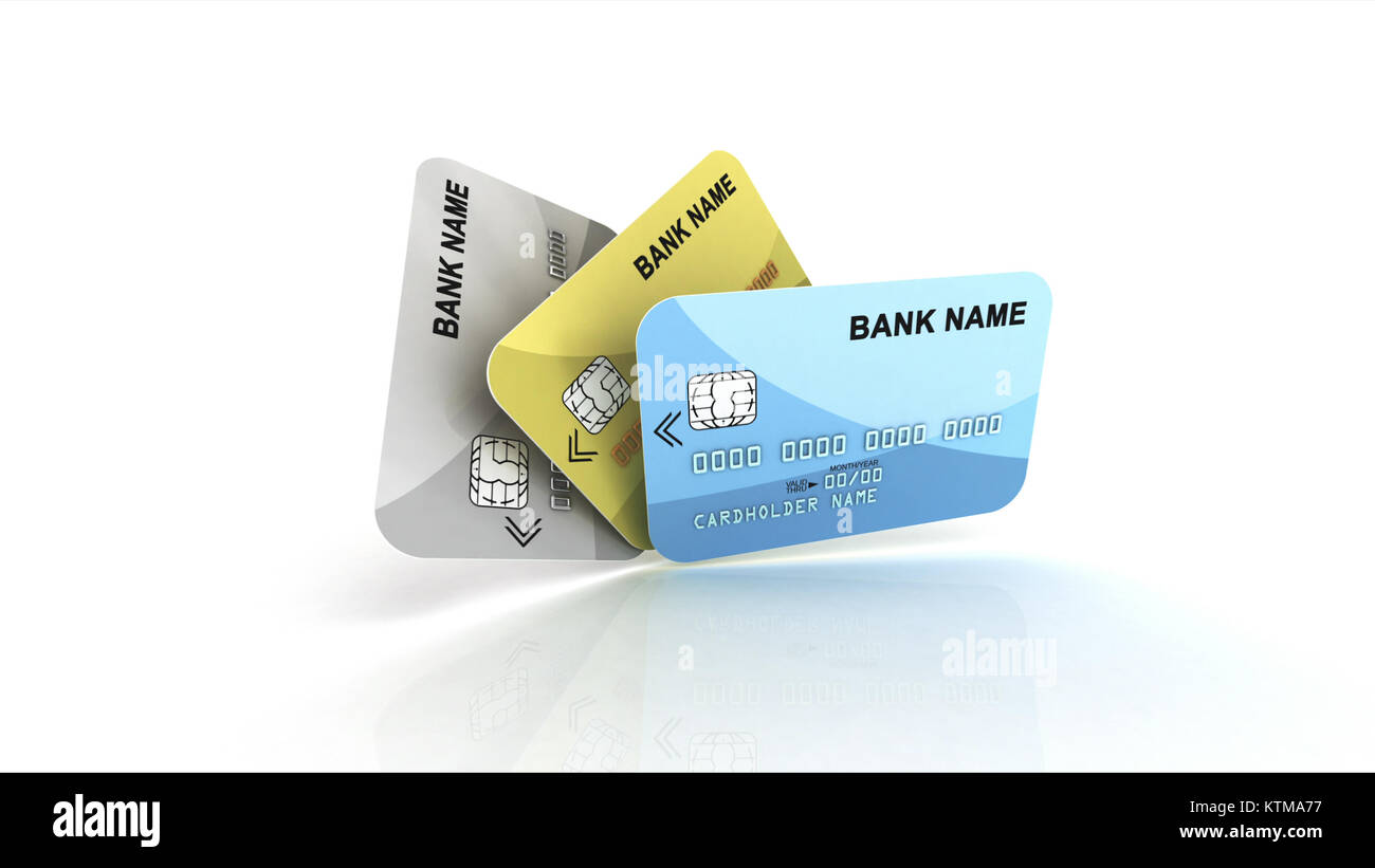 A promotion 3d rendering of three credit cards of golden, blue, and ...