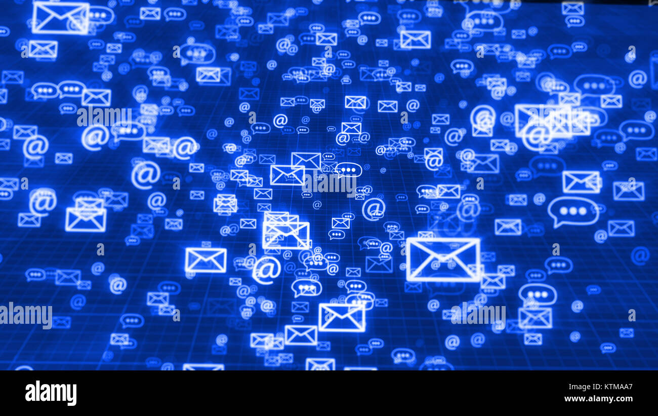 An innovative 3d illustration of flying in classic order blue emails ...