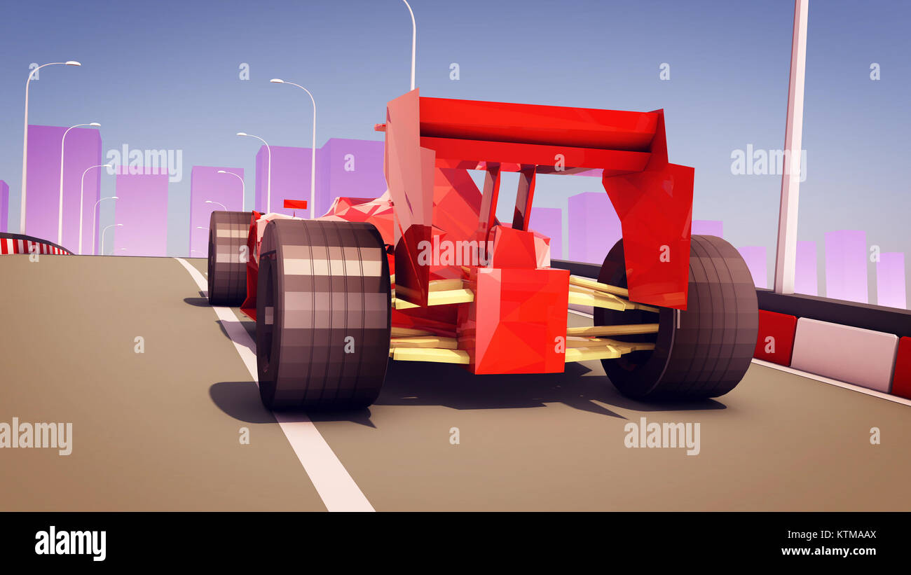 An exciting 3d rendering of a red formula one shot from behind. It has ...