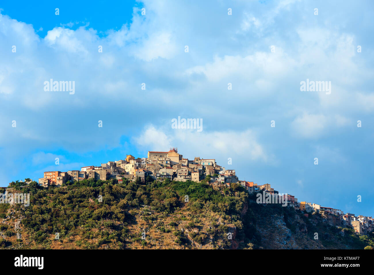 Calabria summer view with beautiful old village on mountain hill top ...