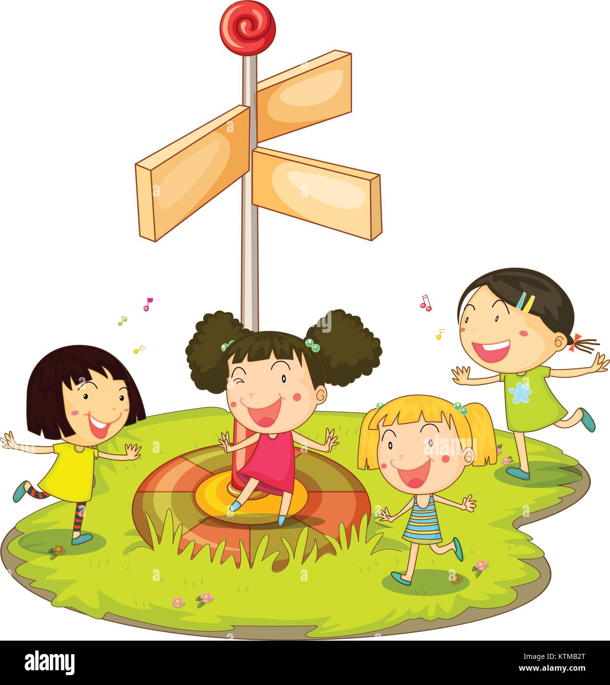 Clipart Of Four Girls Playing