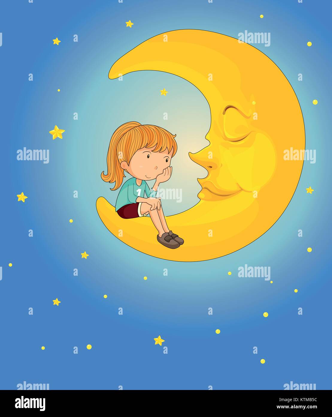 Illustration of girl on the moon Stock Vector Image & Art - Alamy