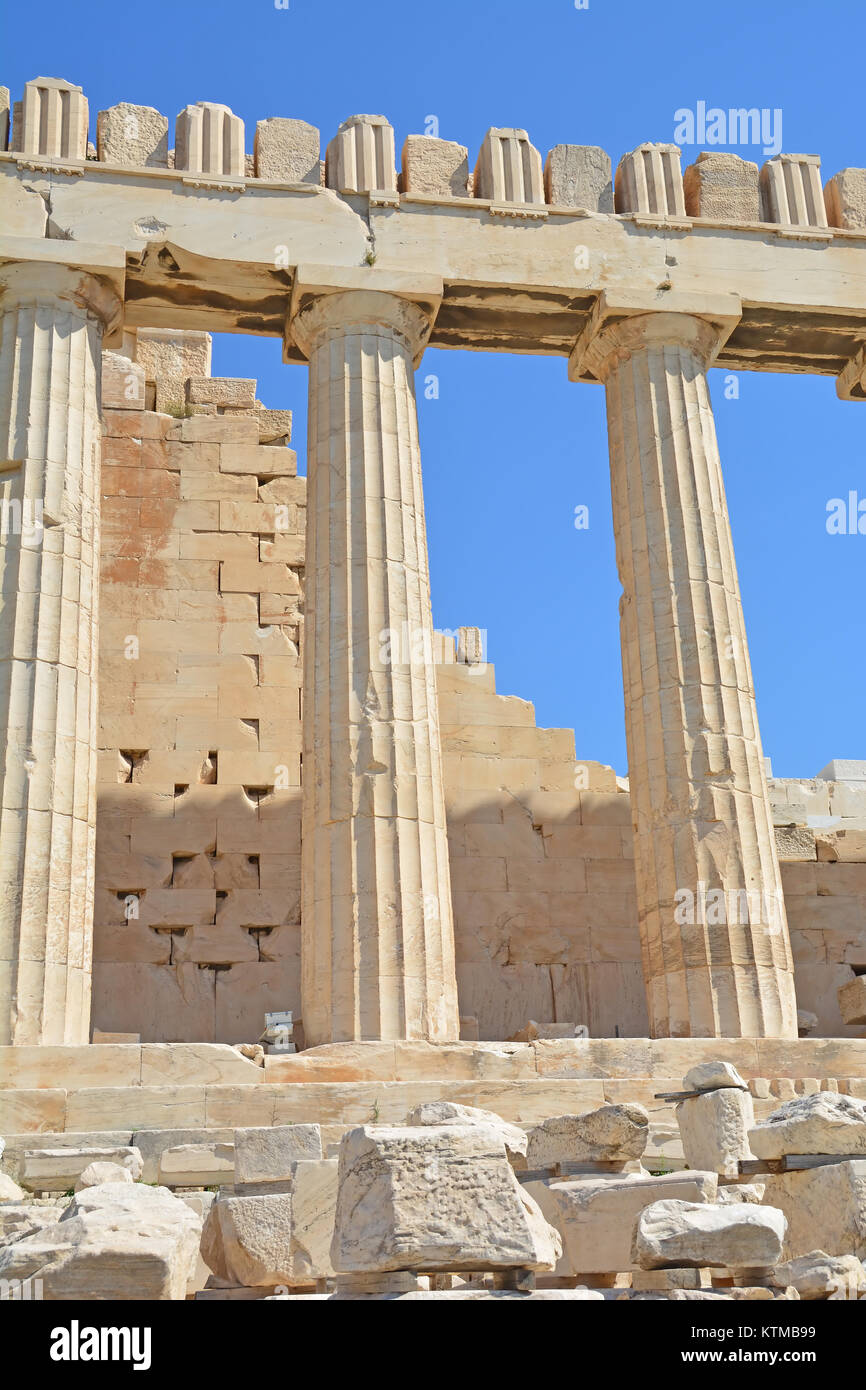The North side of the Parthenon on the Athens Acropolis, Greece, with its monumental Doric Order ...