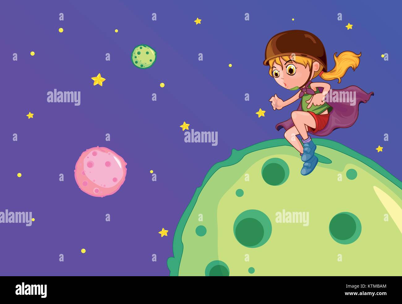 Illustration of flying girl on the moon Stock Vector Image & Art - Alamy