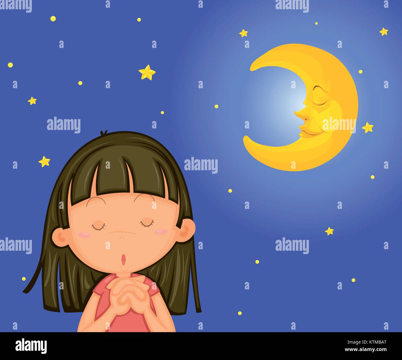 Illustration of girl praying at night Stock Vector Image & Art - Alamy
