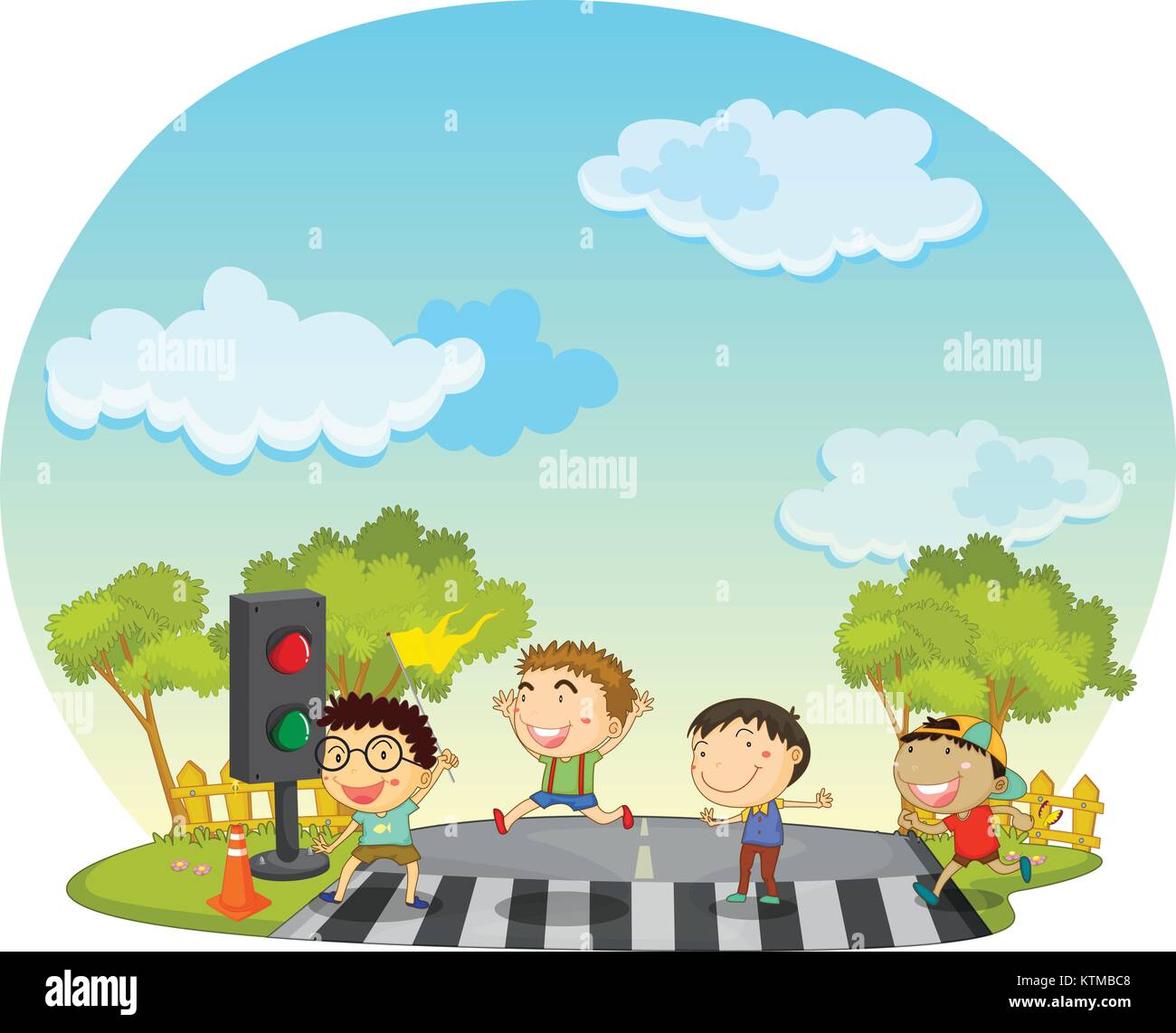 Illustration of children crossing the street Stock Vector Image & Art ...