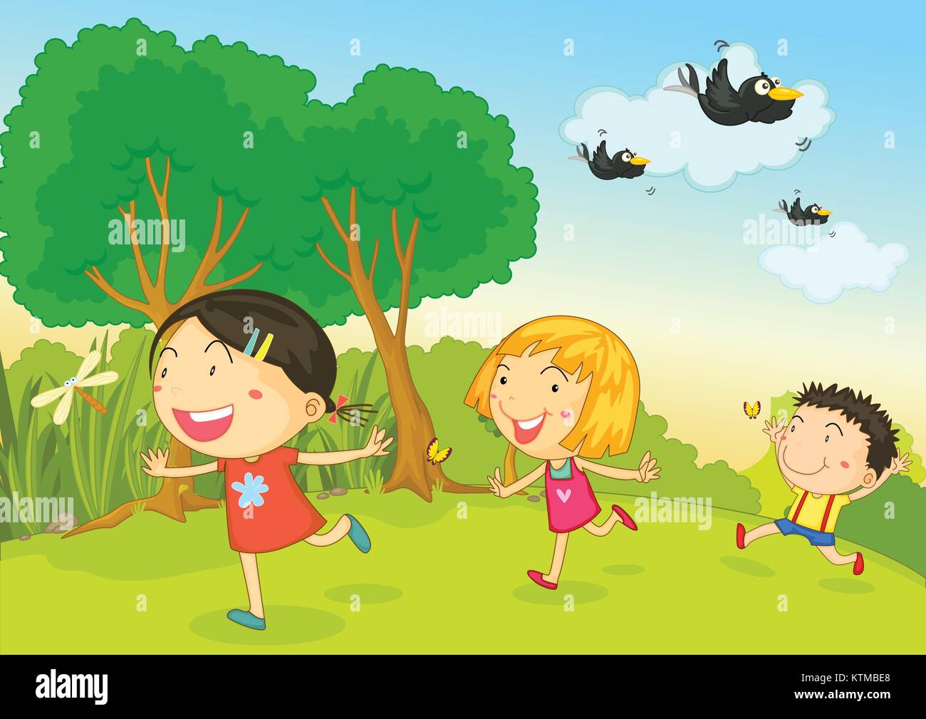 illustration of 3 kids playing Stock Vector Image & Art - Alamy
