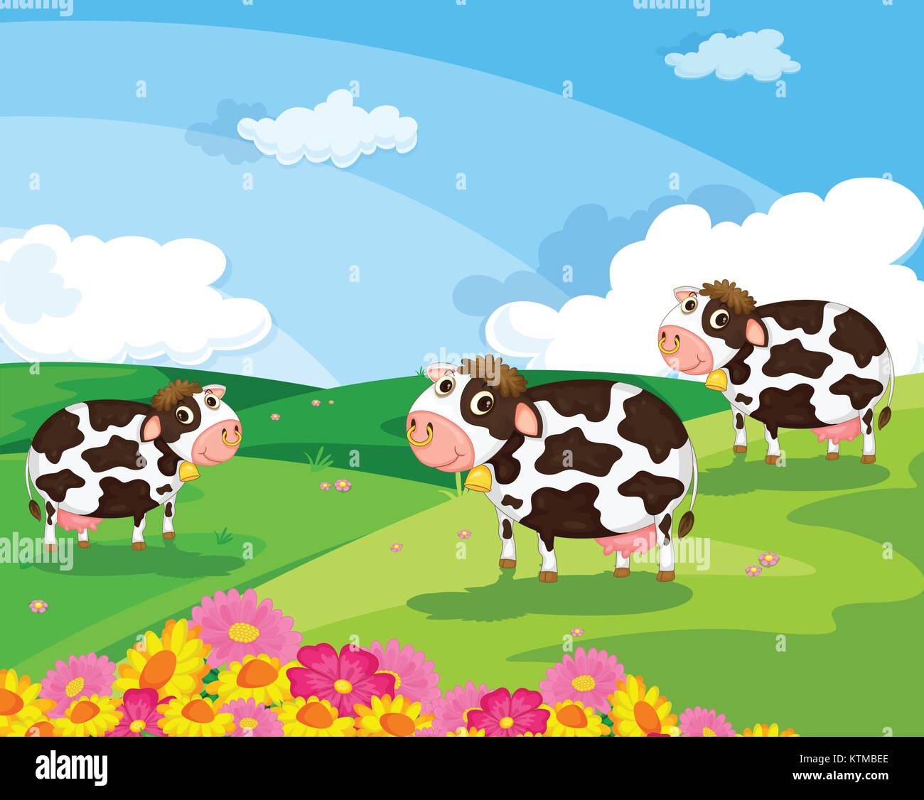 Illustration of 3 cows in a field Stock Vector Image & Art - Alamy