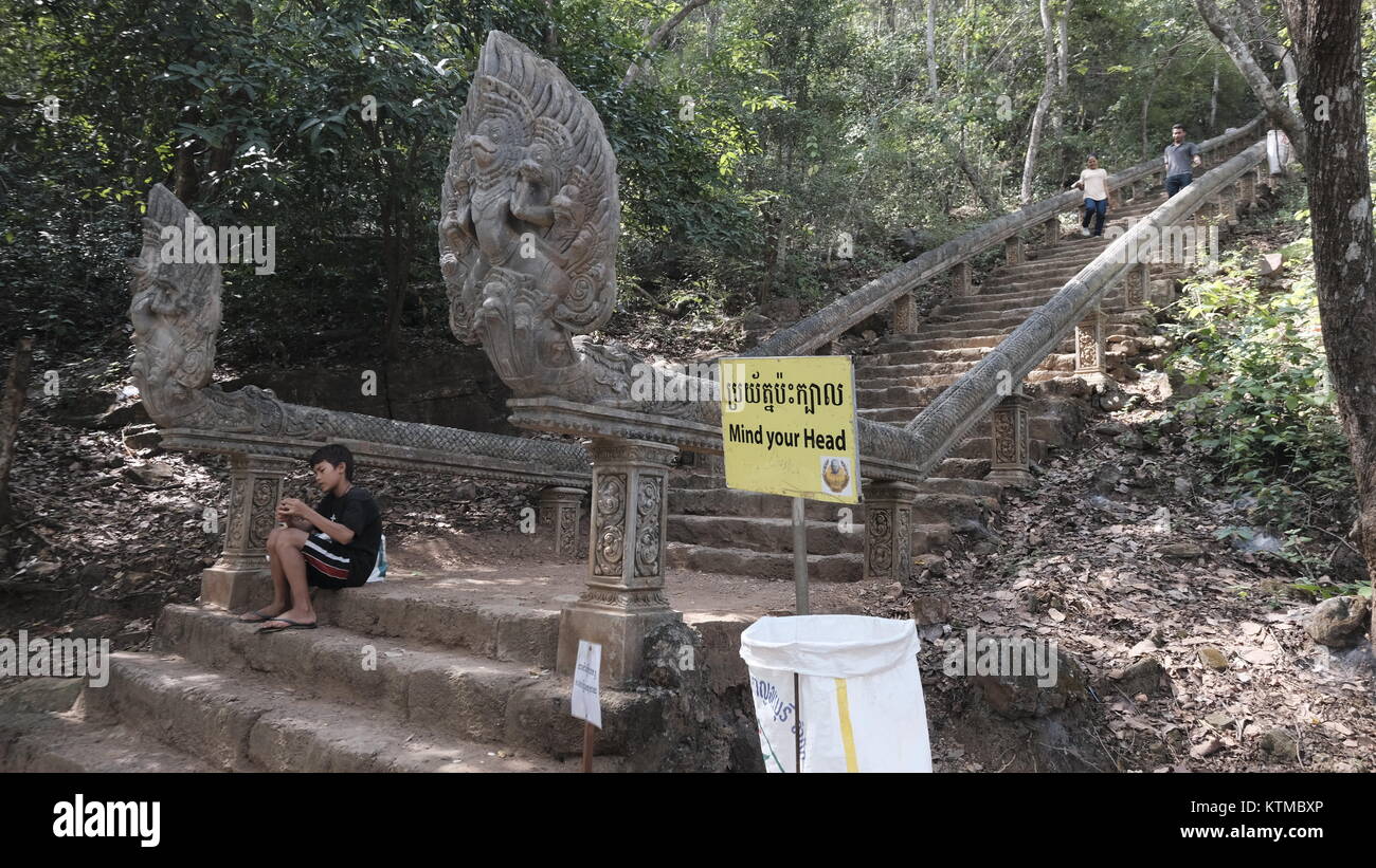 Boy Sitting on Steps Phnom Banan Prasat Banan Angkorian Ruin Angkor Wat ...