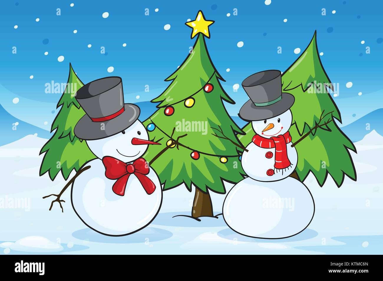 detailed illustration of snowmen in a snow land Stock Vector Image ...