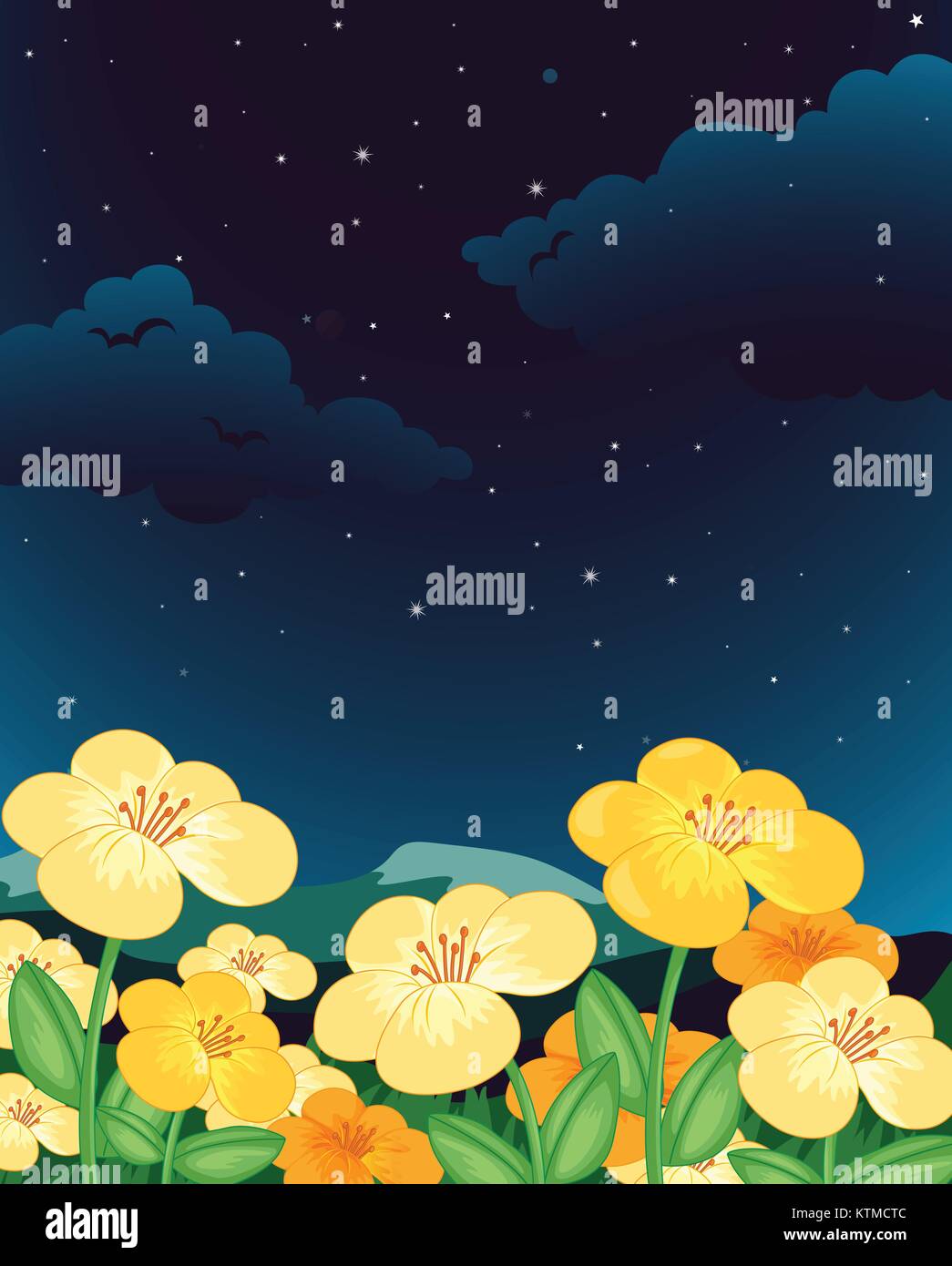 Illustration of flowers at night Stock Vector Image & Art - Alamy