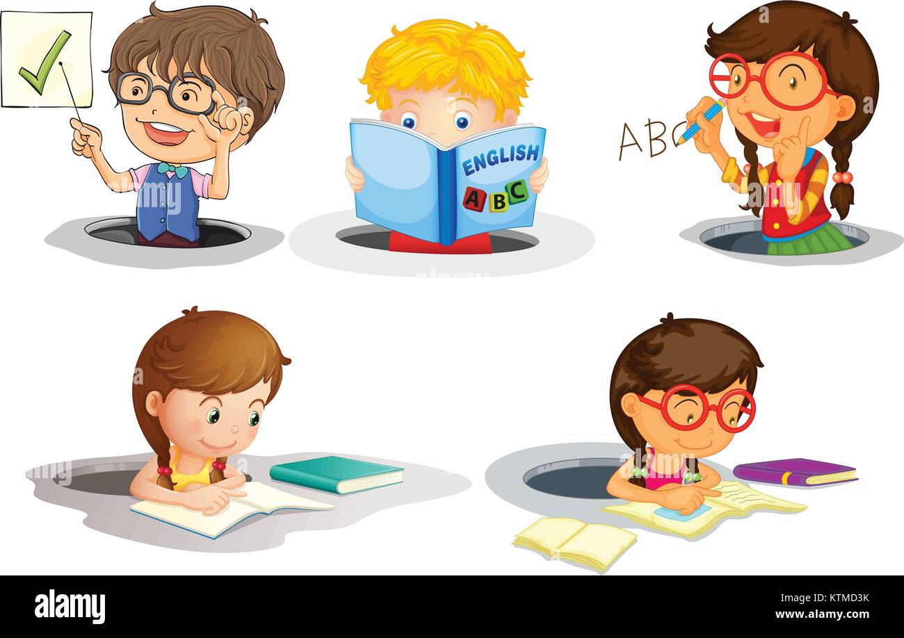illustration of a kids studying on a white background Stock Vector ...