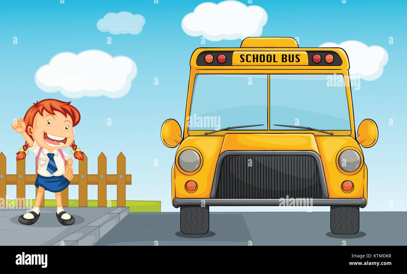 illustration of school bus and girl Stock Vector Image & Art - Alamy
