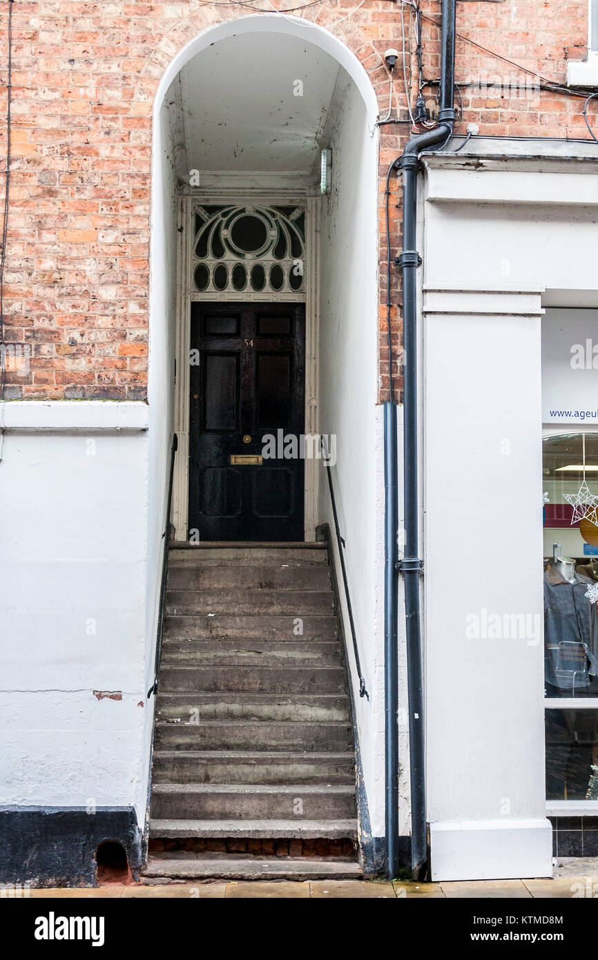 Georgian style house front's, steep steps and narrow arch architecture ...