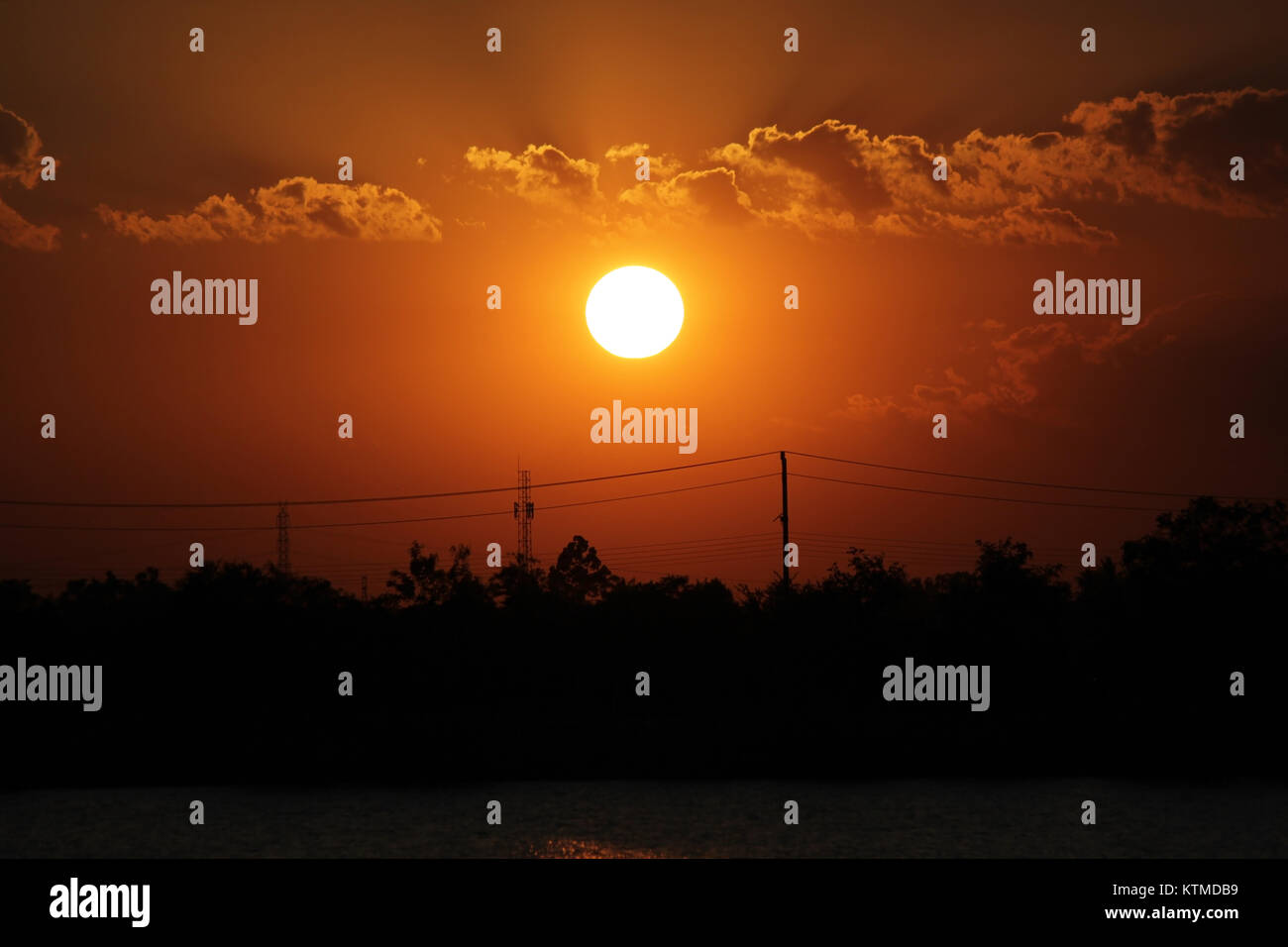 landscape background, big bright sun on sky background Stock Photo - Alamy