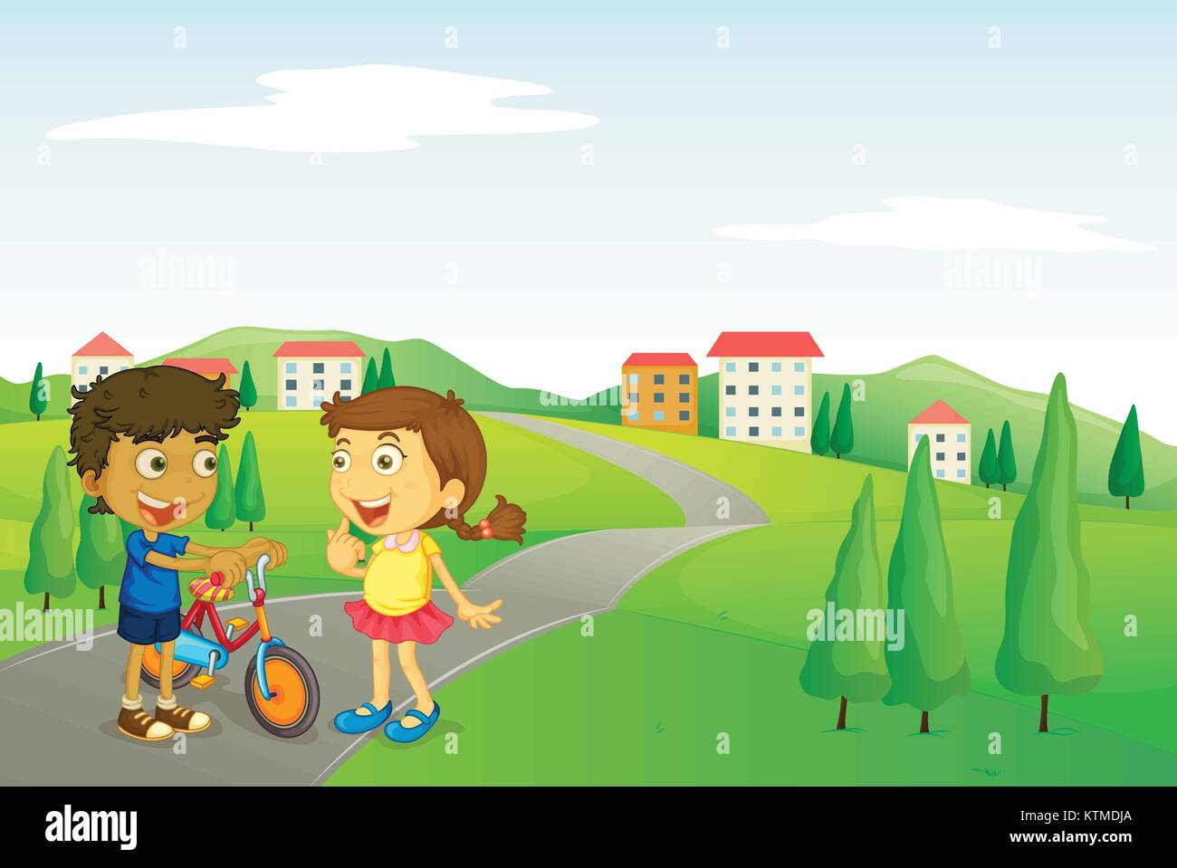 illustration of kids and road in a beautiful nature Stock Vector Image ...