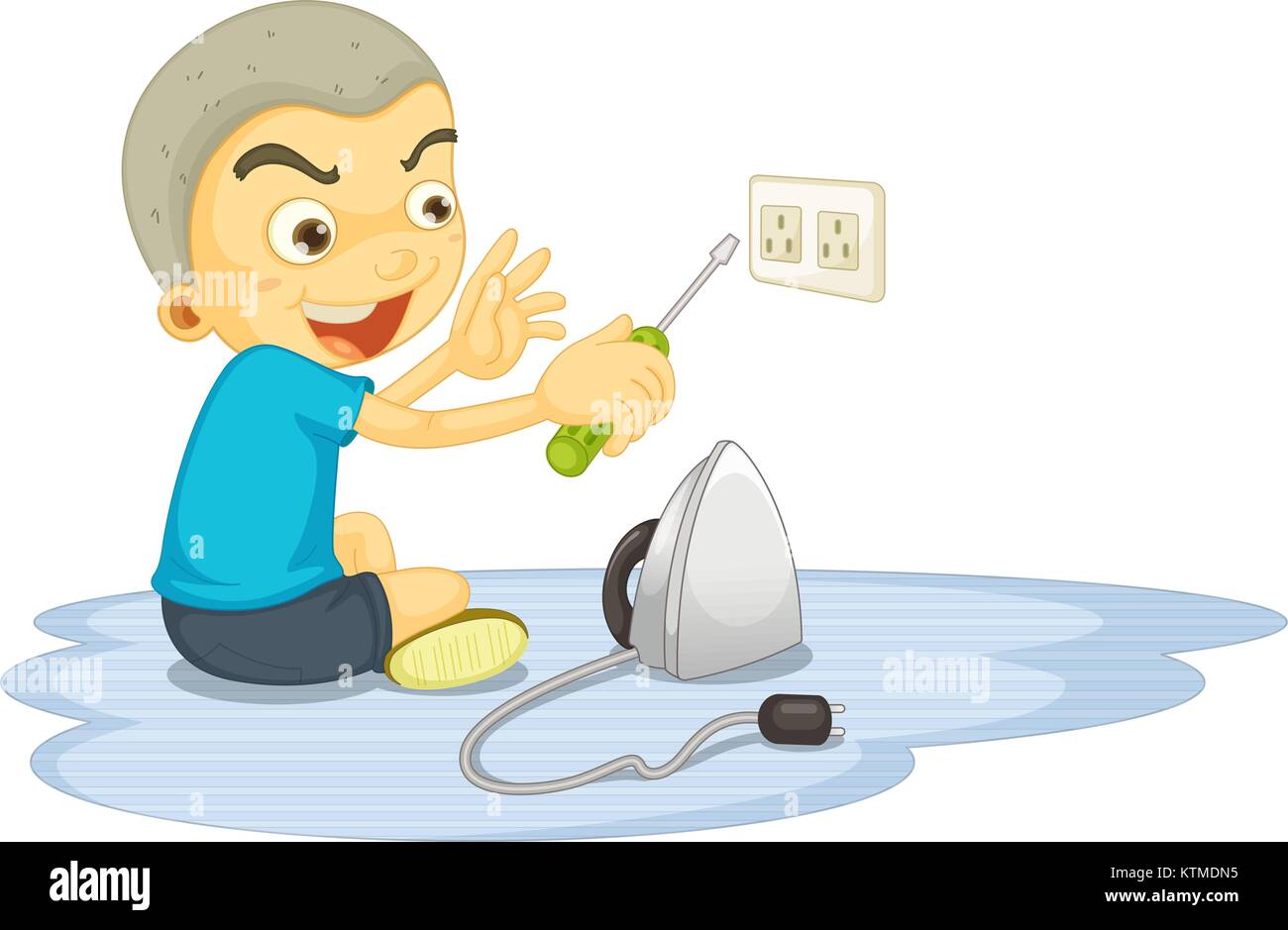 illustration of a boy repairing electric switch on white Stock Vector ...