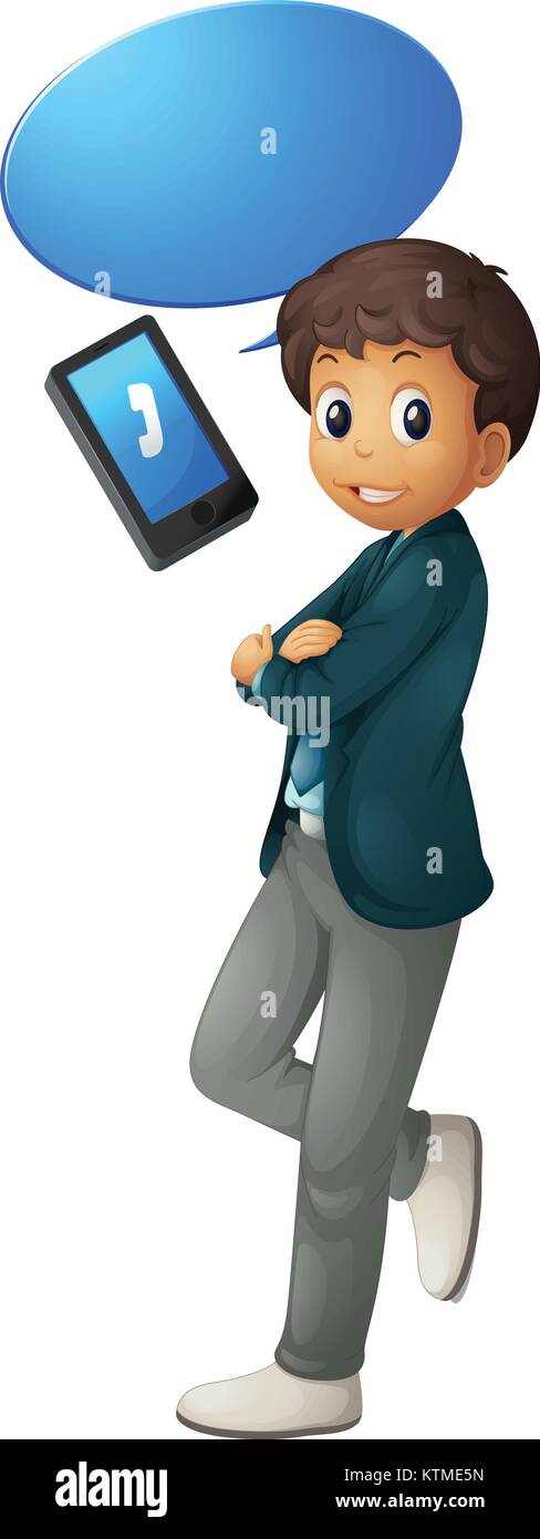 illustration of a boy and cell phone on a white background Stock Vector ...
