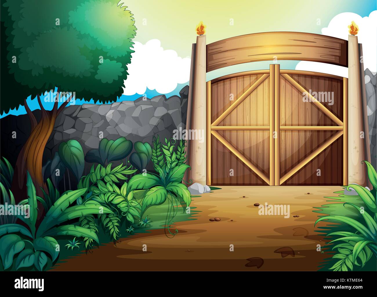 illustration of a gate in a beautiful nature Stock Vector Image & Art ...