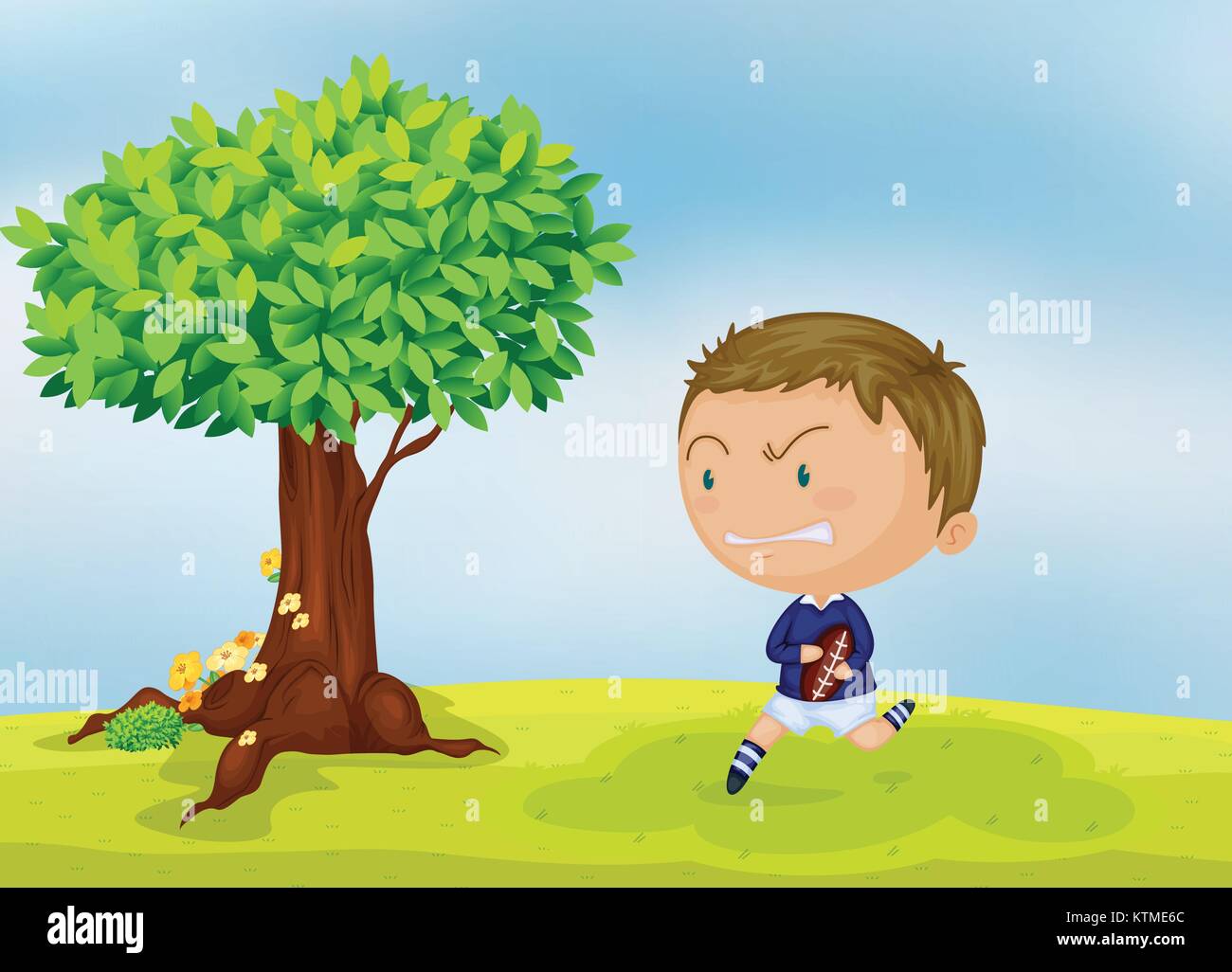 illustration of a boy and a tree in beautiful nature Stock Vector Image ...