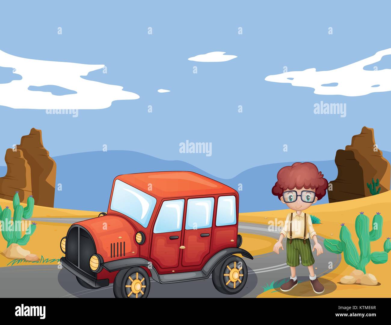 illustration of a jeep and boy in a nature Stock Vector Image & Art - Alamy