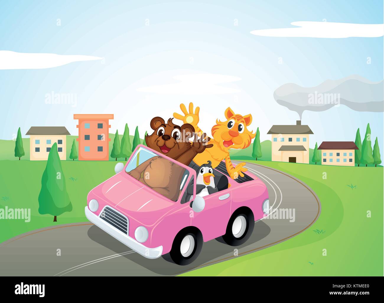 illustration of animals in a car in nature Stock Vector Image & Art - Alamy