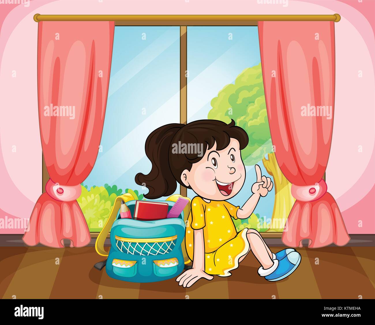 illustration of a girl with a bag near window Stock Vector Image & Art ...