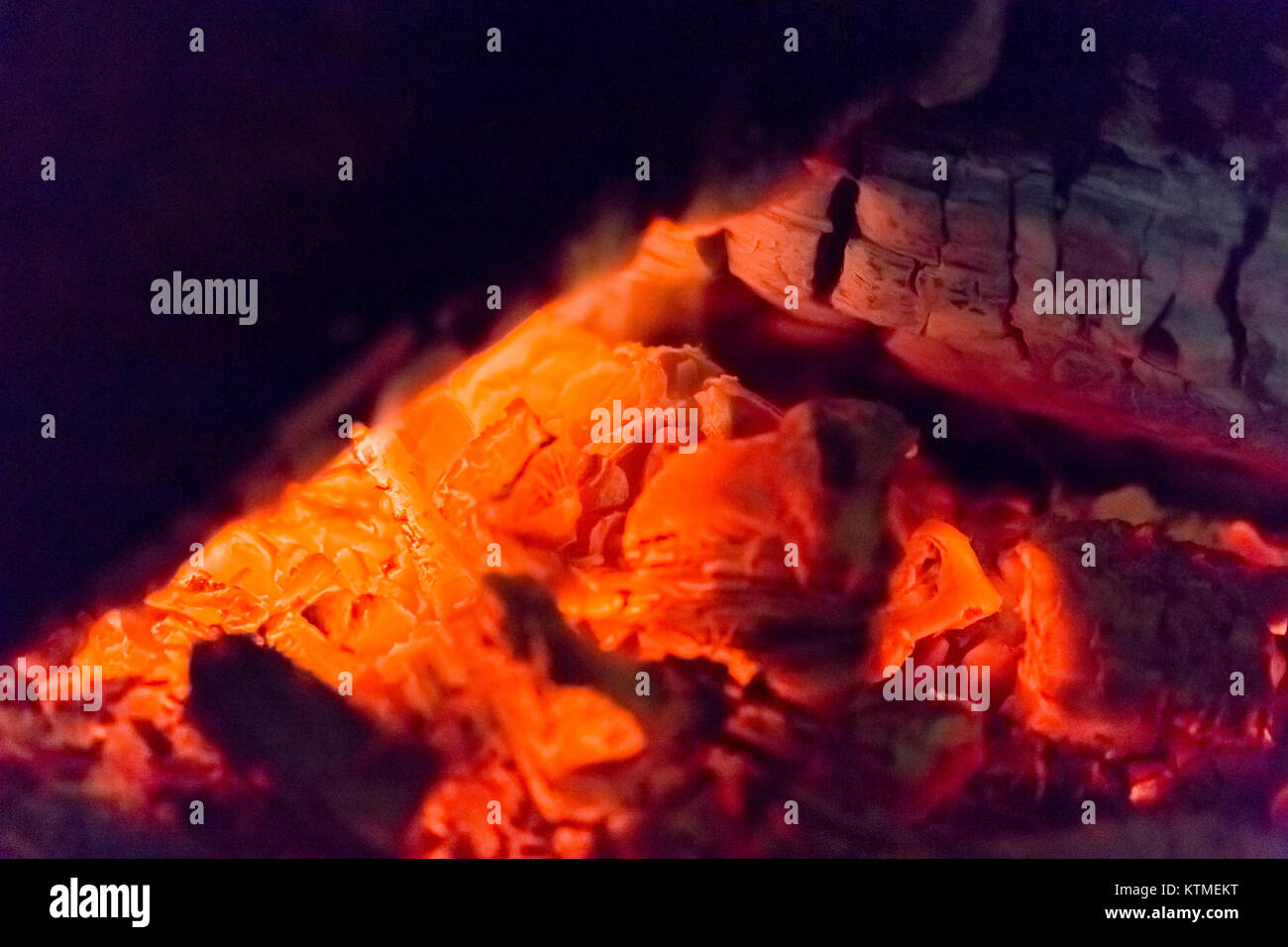 Fire fireplace ember wood home Embers closeup. Glowing embers in hot ...