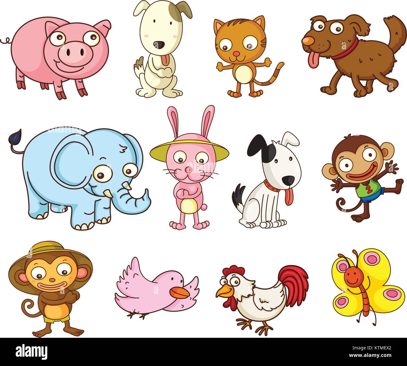 Illustration of cartoon animals on white Stock Vector Image & Art - Alamy
