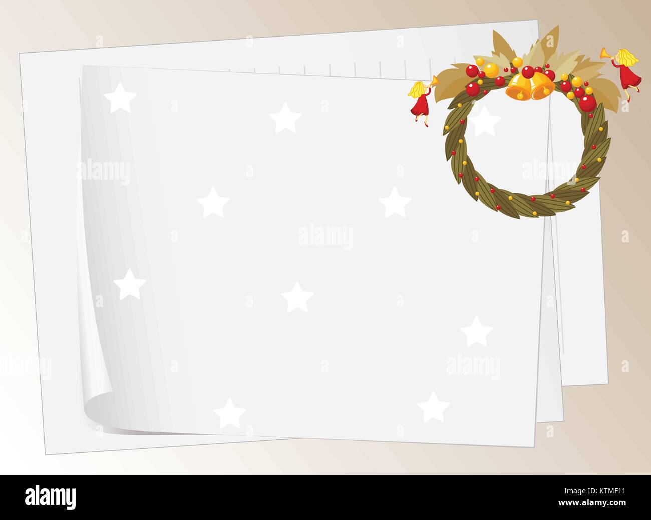 illustration of paper sheets and bells on a white background Stock ...