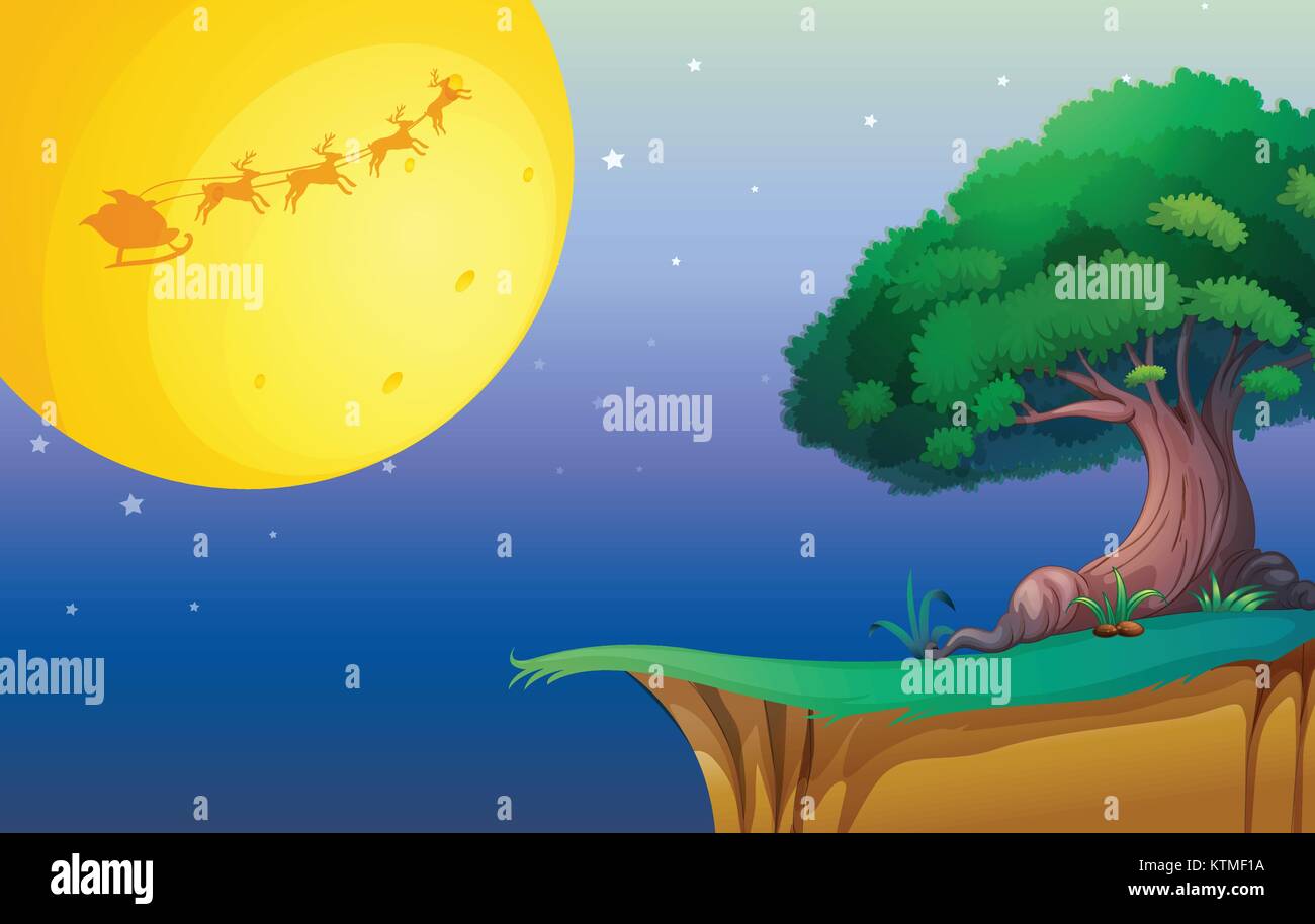 illustration of a moon and a tree in a beautiful nature Stock Vector ...