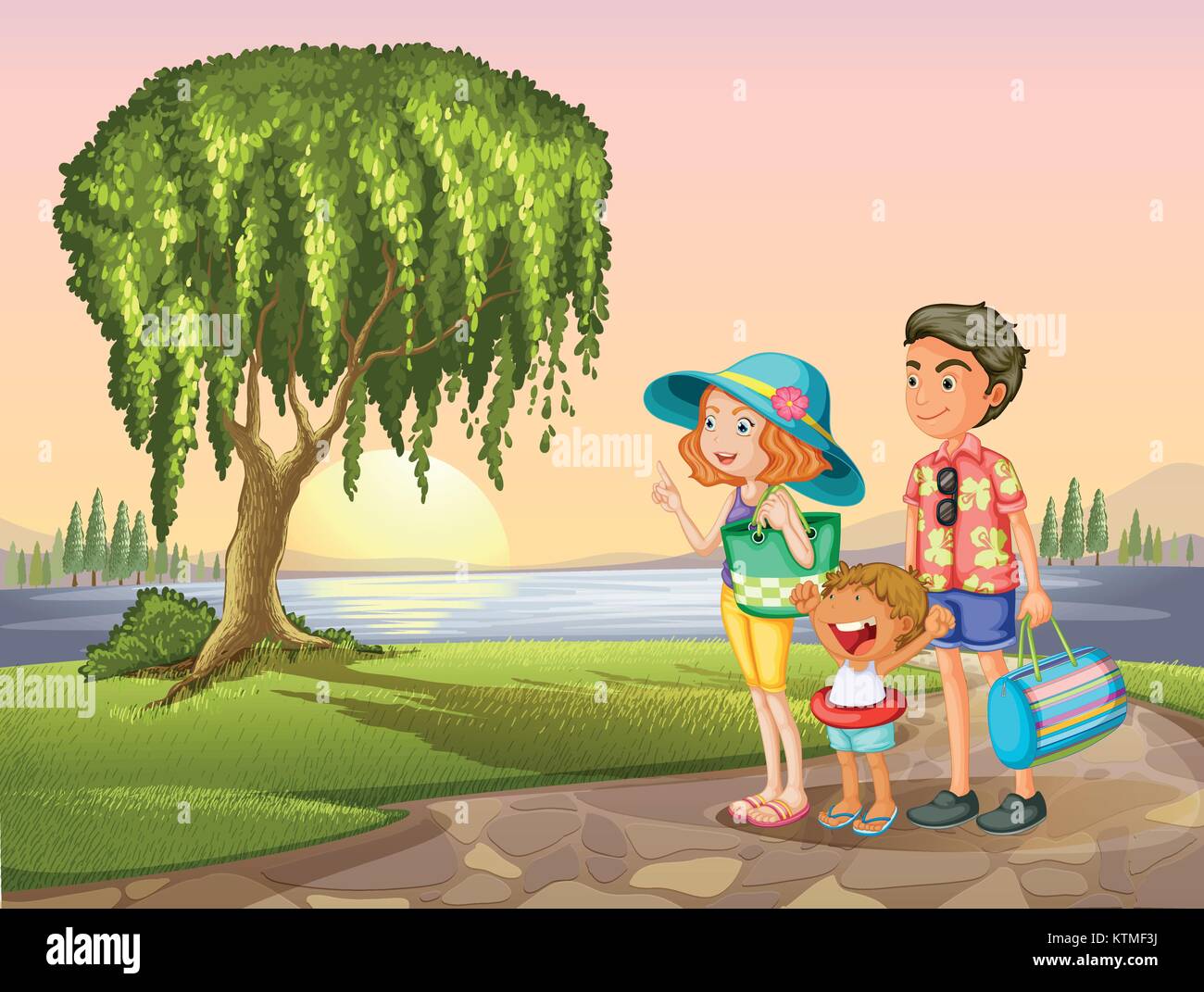 Girl standing in a field Stock Vector Images - Alamy