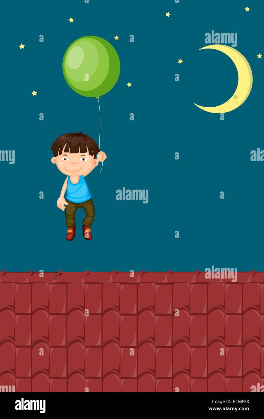 Illustration of a young boy floating with a balloon Stock Vector Image ...