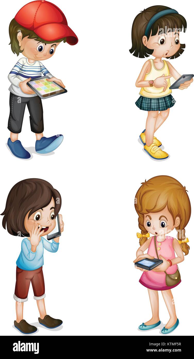 illustration of four kids on a white background Stock Vector Image ...