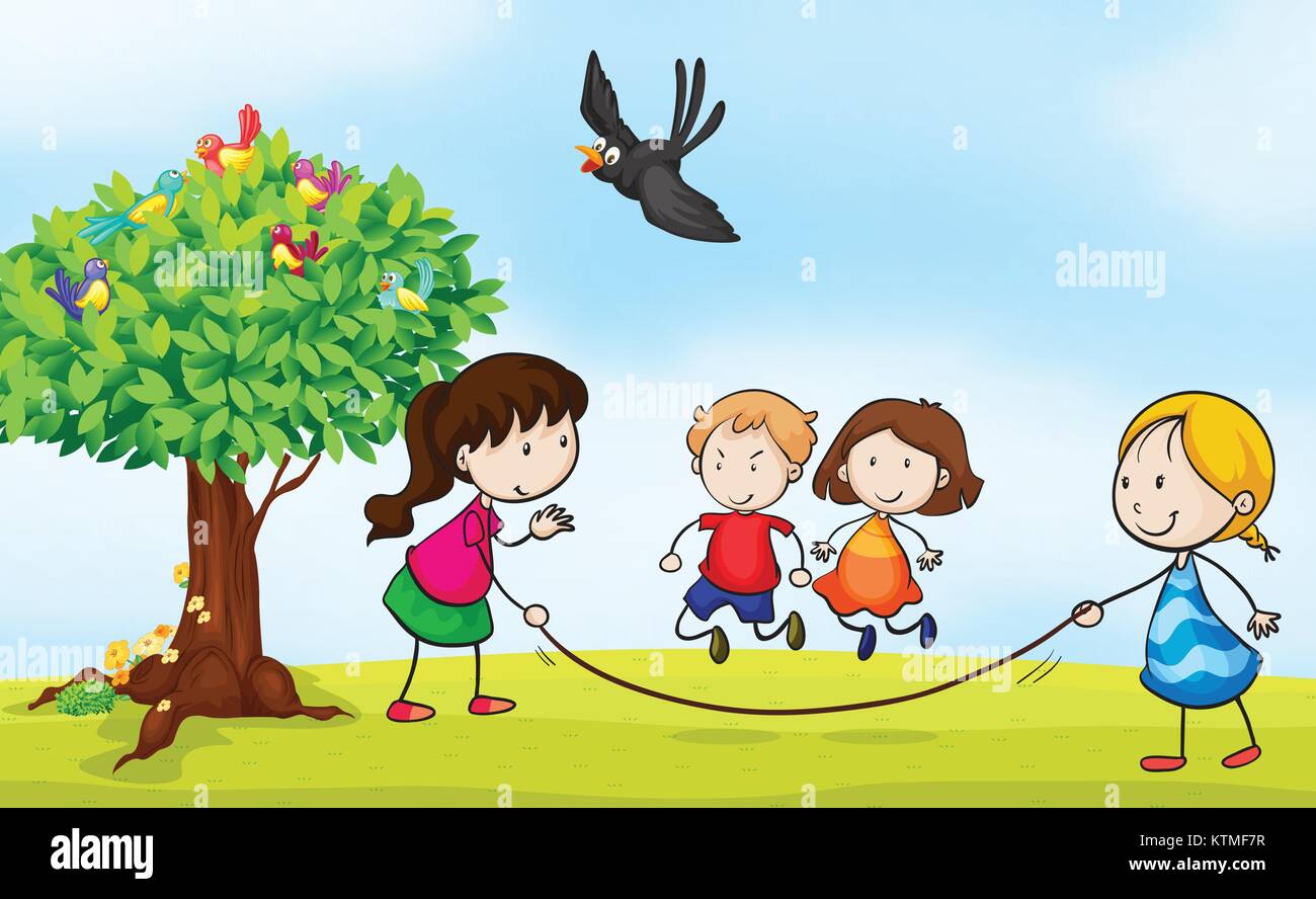 illustration of kids and a tree in a beautiful nature Stock Vector ...
