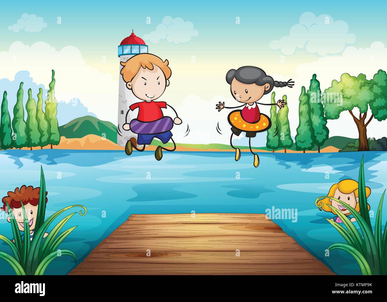 Happy friends swimming beach Stock Vector Images - Alamy