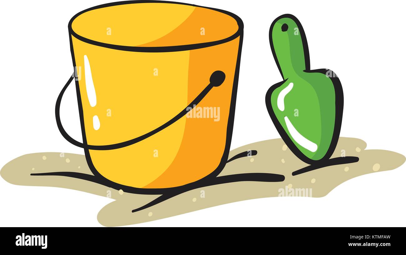 illustration of yellow bucket and scraper on a white background Stock ...