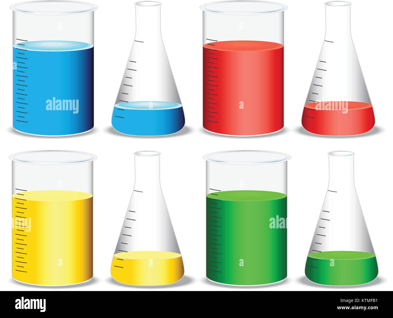 illustration of glass and conical flasks on a white background Stock ...