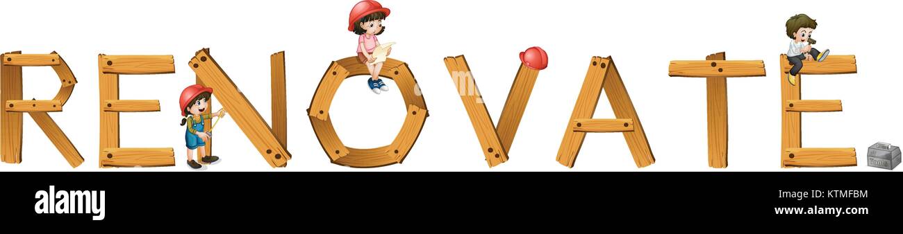 illustration of english word renovate on a white background Stock ...