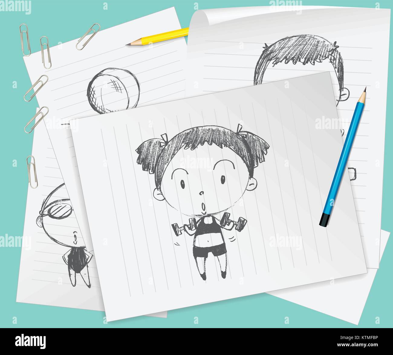 Illustration of paper sketches on table Stock Vector Image & Art - Alamy