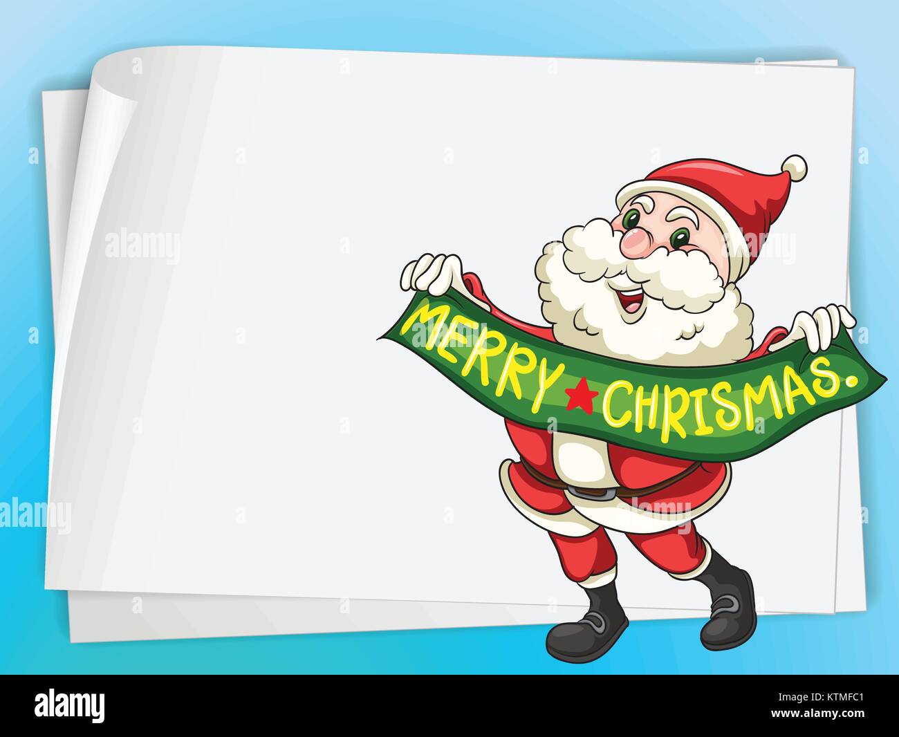 illustration of paper sheets and santa claus on a blue background Stock ...