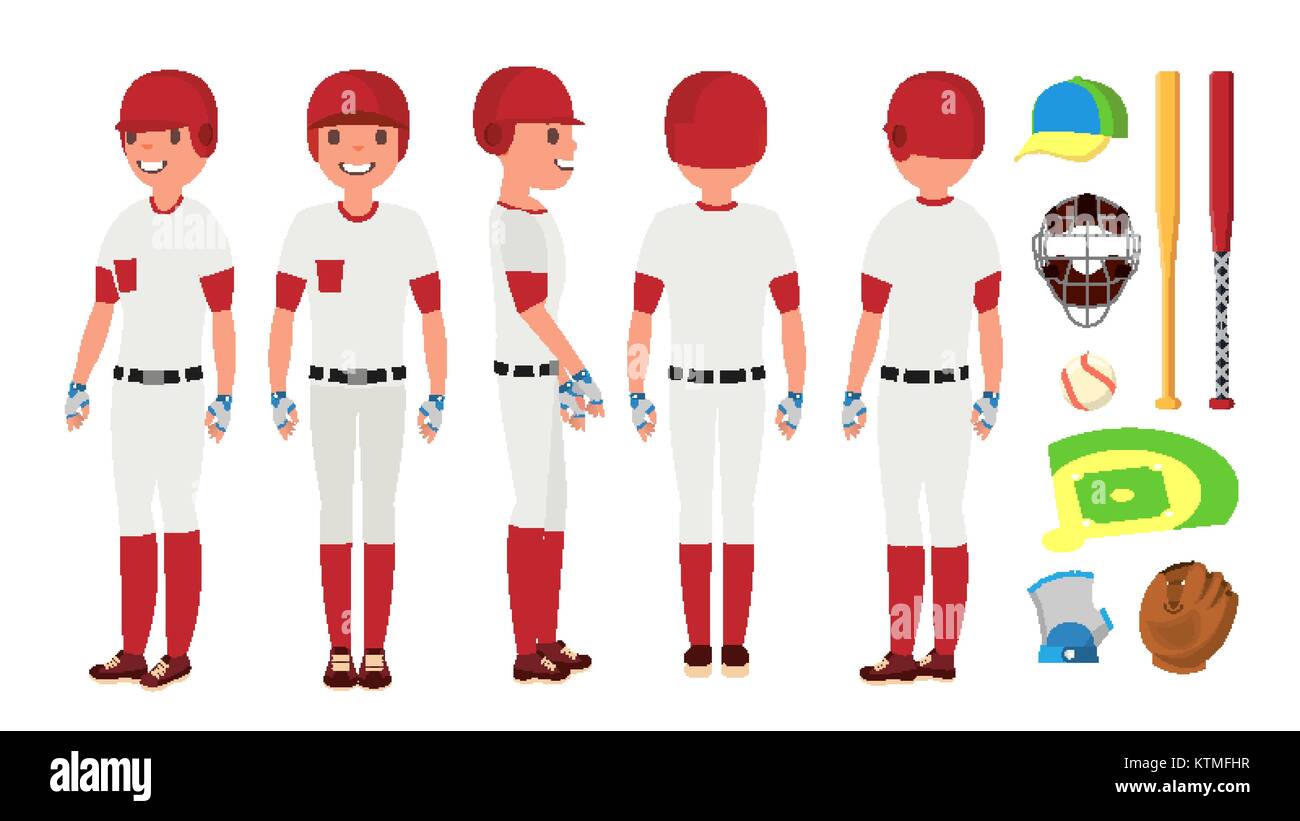 Classic Baseball Player Vector. Classic Uniform. Different Action Poses ...