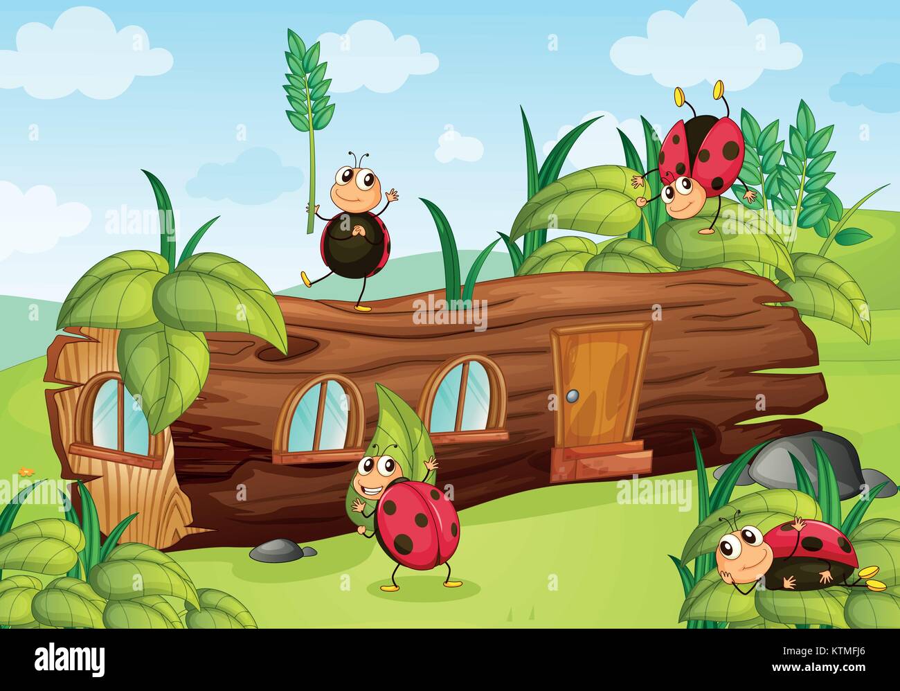 illustration of insects and house in a beautiful nature Stock Vector ...
