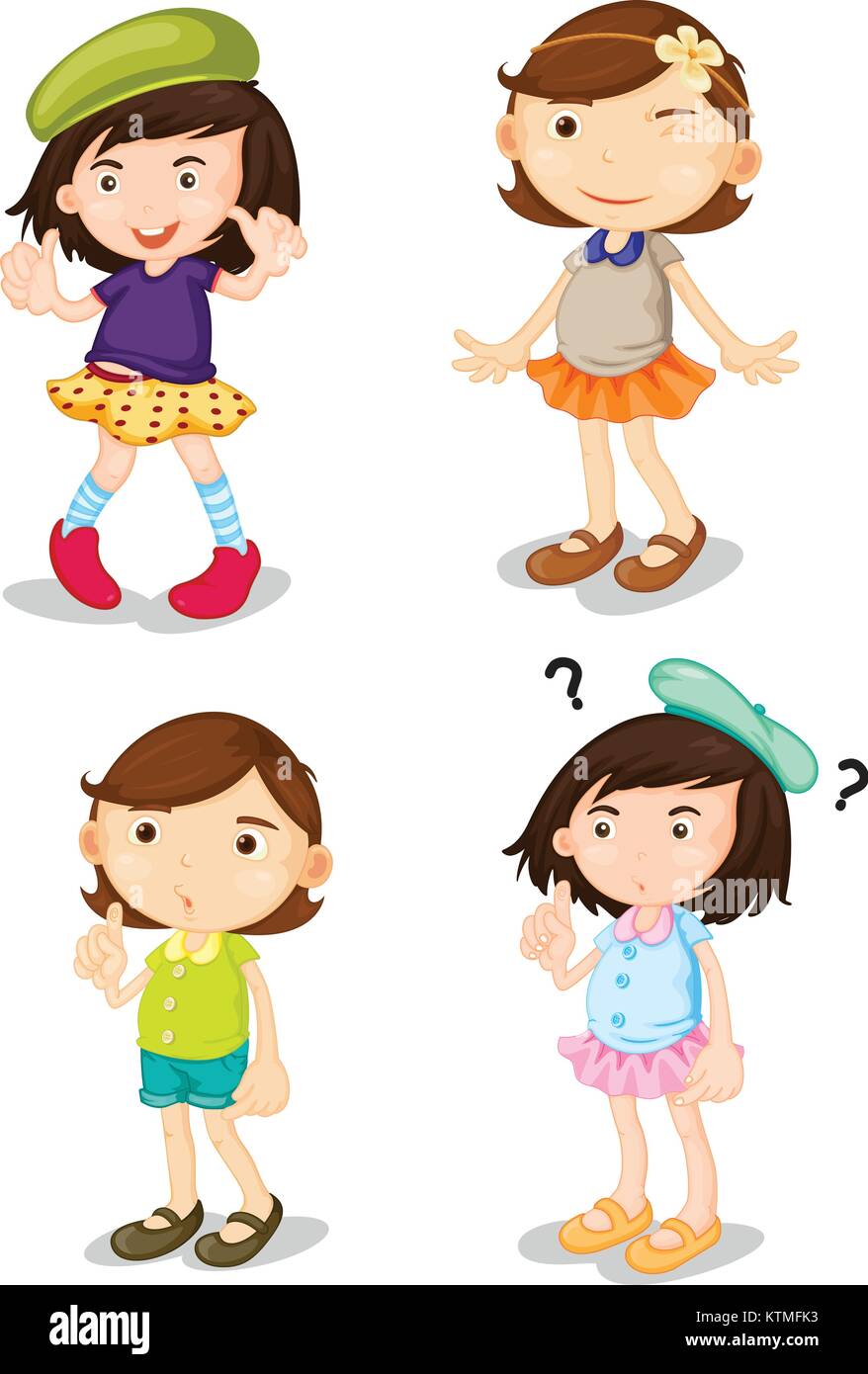illustration of four girls on a white background Stock Vector Image ...
