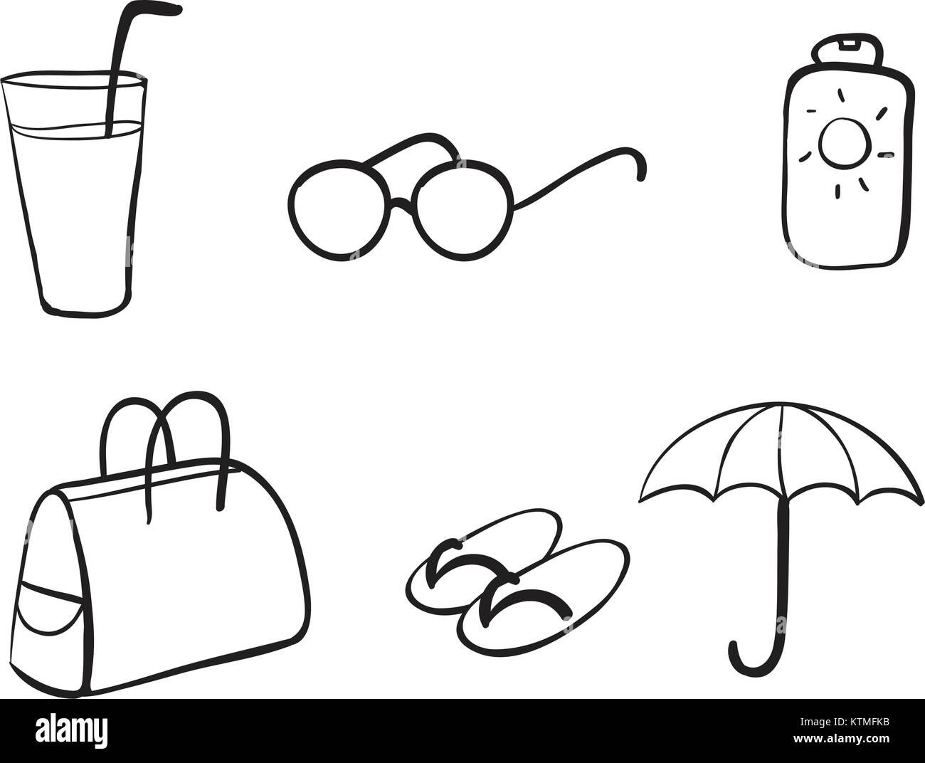 illustration of various beach objects on a white background Stock ...