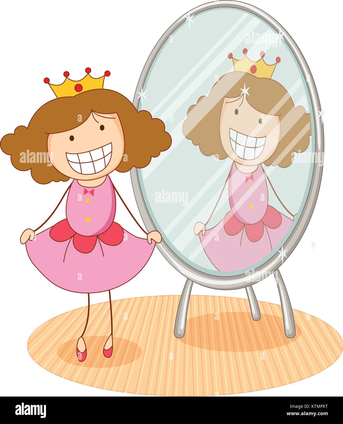 illustration of girl in front of a mirror on a white background Stock ...
