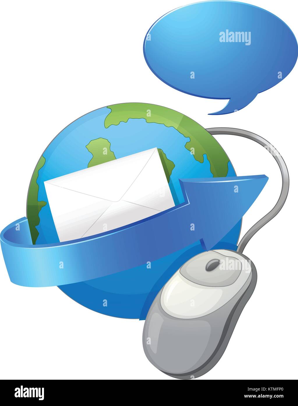 illustration of an earth, arrow, envelop and a mouse on a white ...